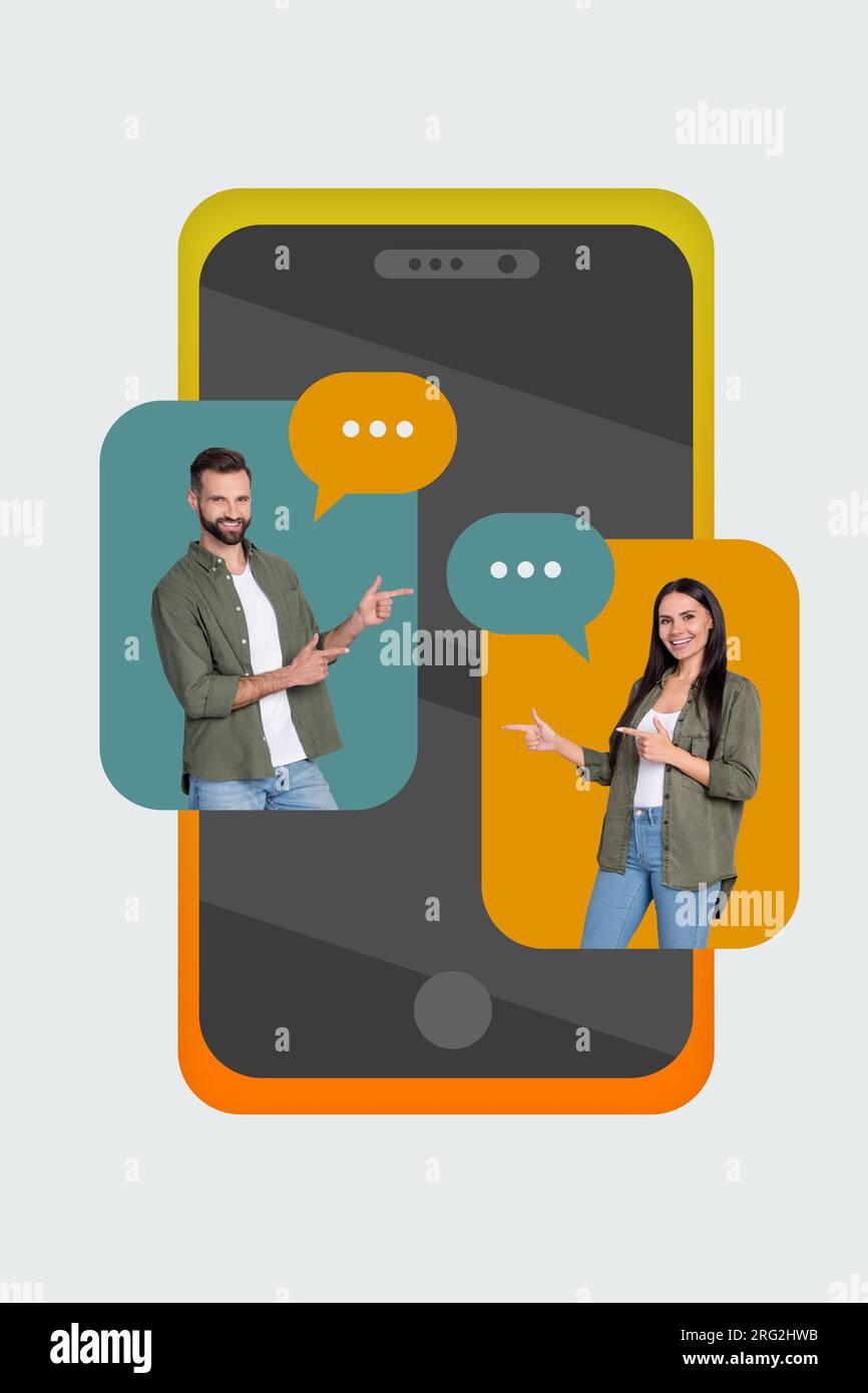 Illustration collage of funny people talking youtube hands showing ...