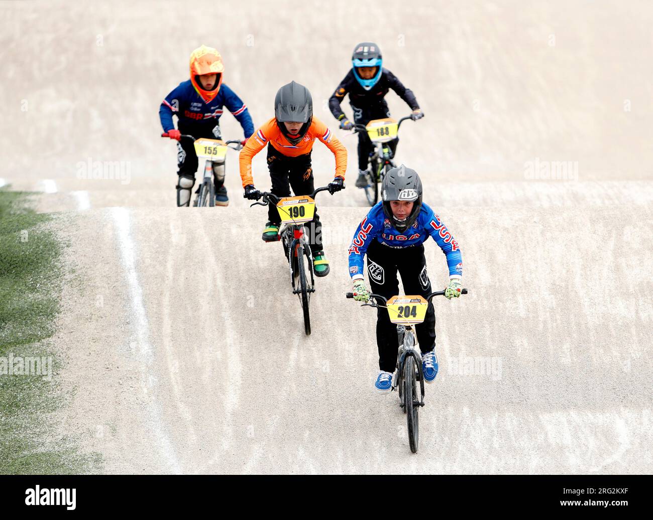 USA's Lucas Walker leads in heat 13 of the BMX Racing Boys 10 race ...