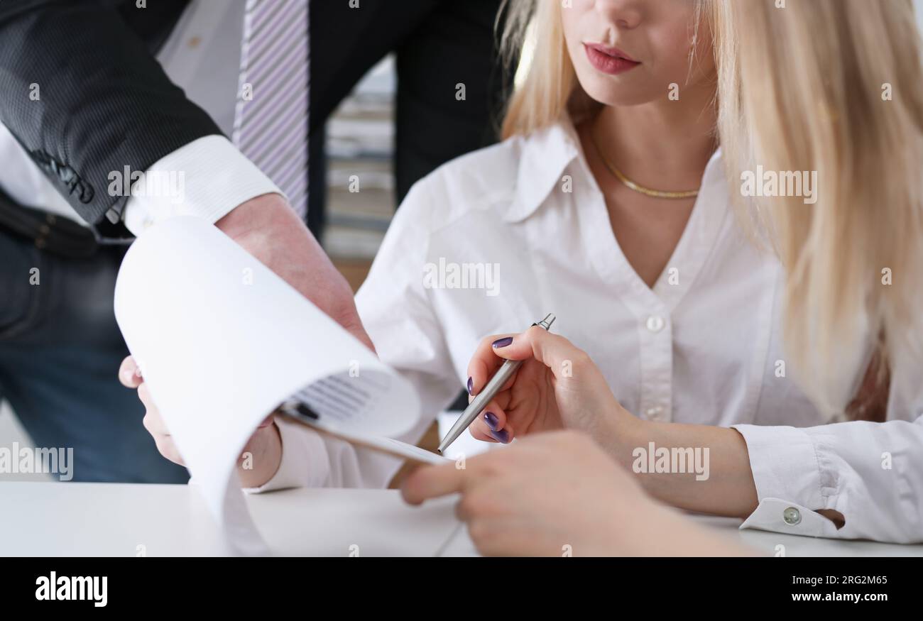 Group of people deliberate on problem with Stock Photo - Alamy