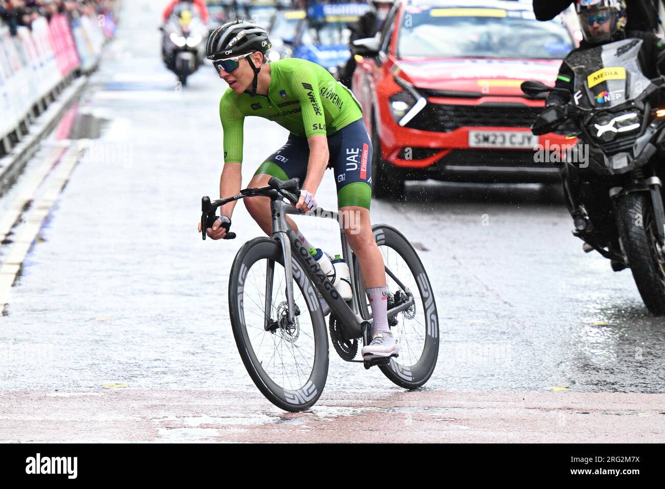 Tadej Pogacar Slovenia on his way to Bronze at the World Championships in Glasgow 2023 Stock ...
