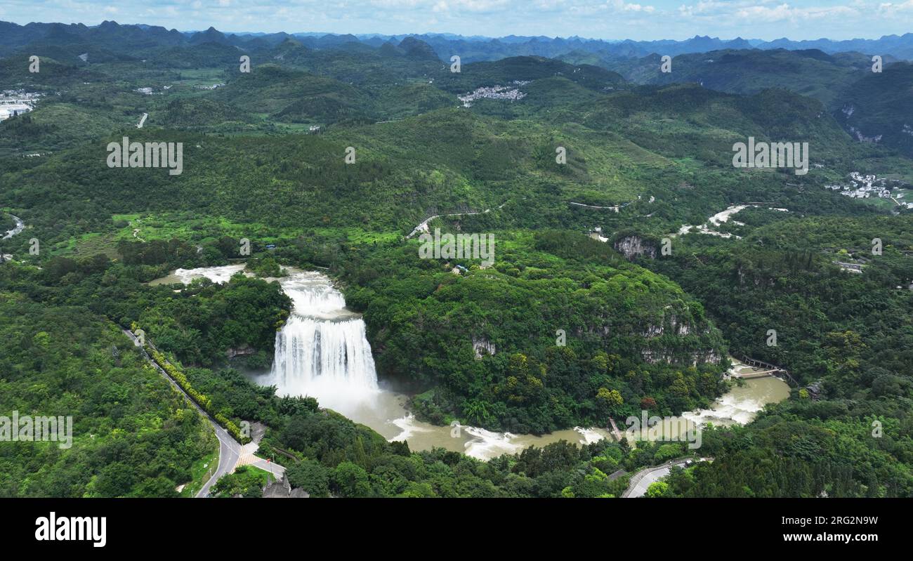 Aerial photo shows the Huangguoshu Waterfall in Anshun City, southwest ...