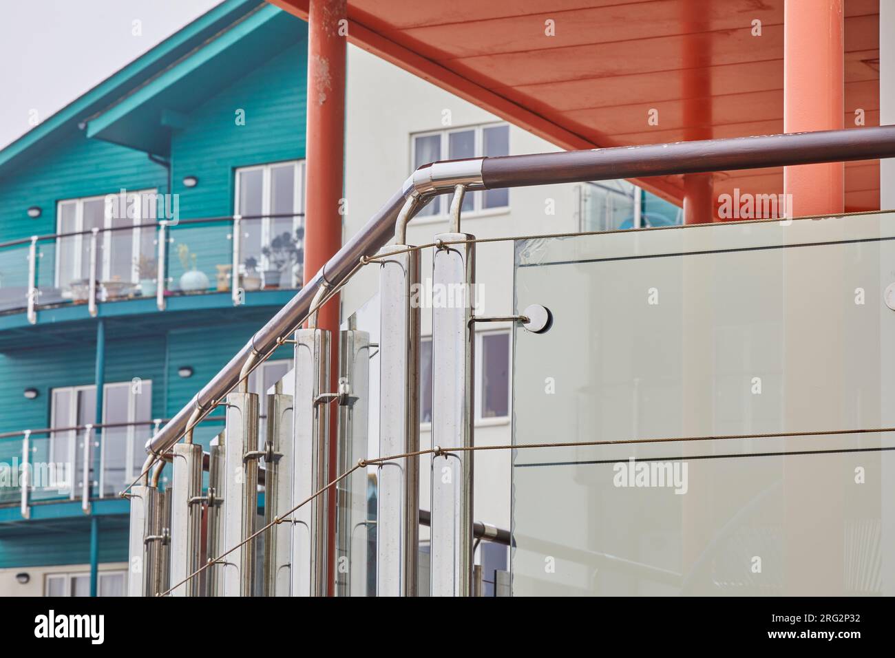 A colourful modern apartment building beside the marina at Exmouth, on ...