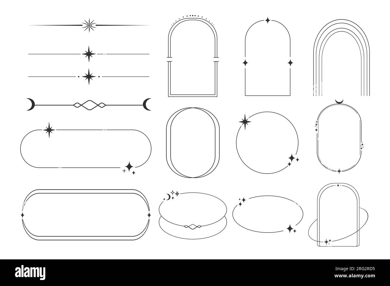 Set celestial frames, borders line art esoteric minimal decoration with ...