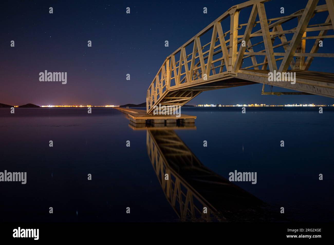 Iron bridge and wooden walkway over the Mar Menor, Cartagena, Spain ...