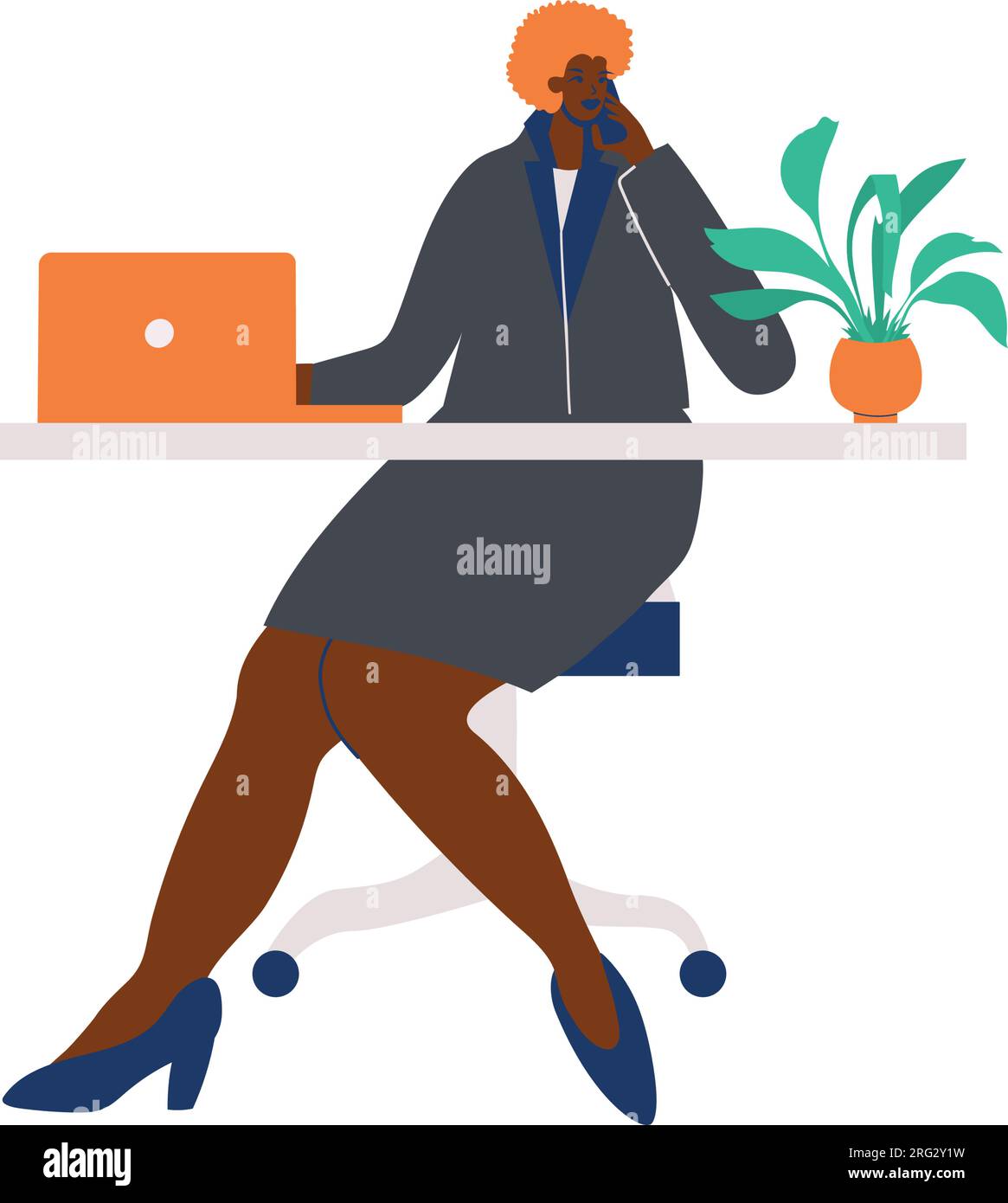 Office desk black woman Stock Vector Images - Alamy