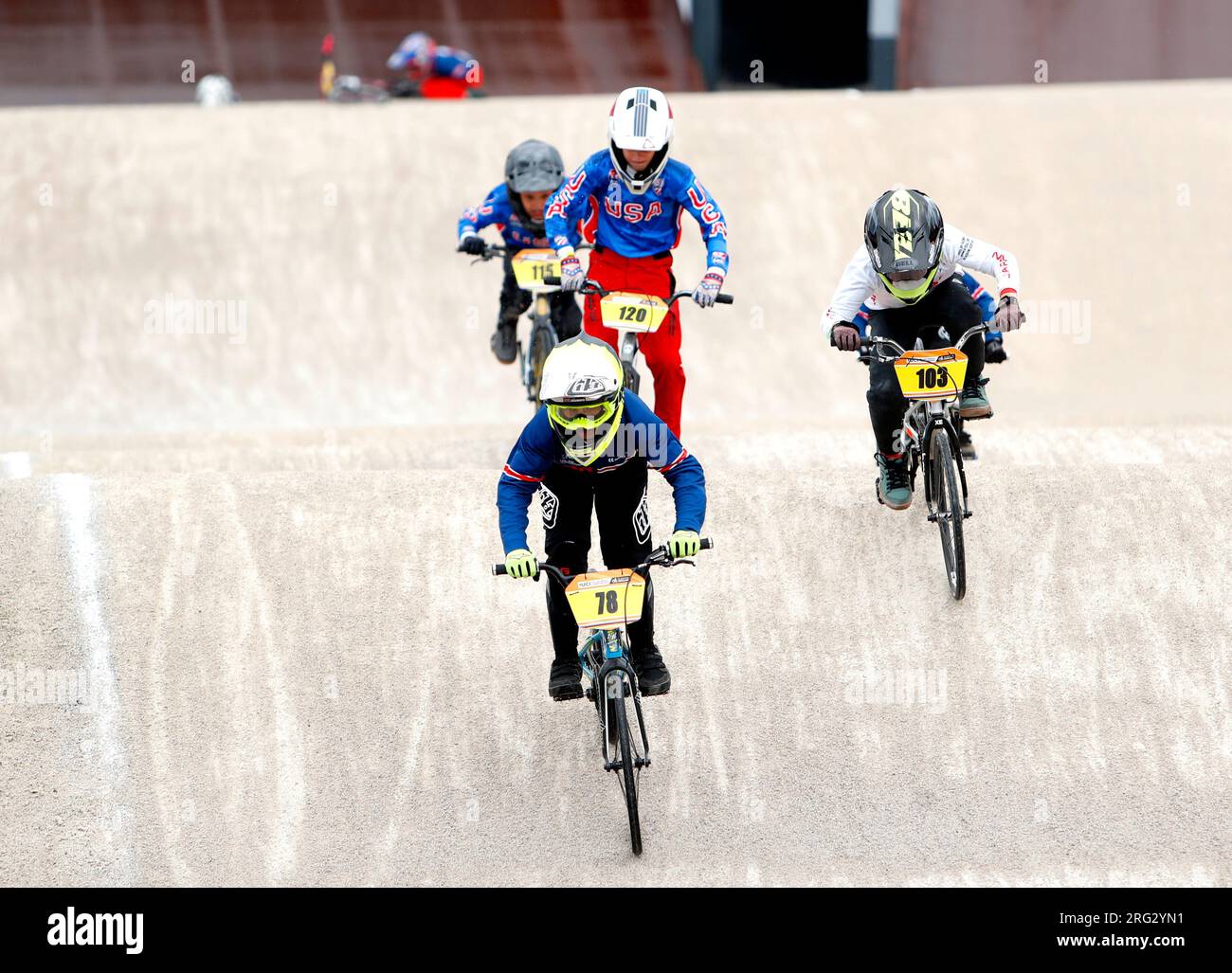 Great Britain's Finlay Munro leads in heat 6 of the BMX Racing Boys 9 ...