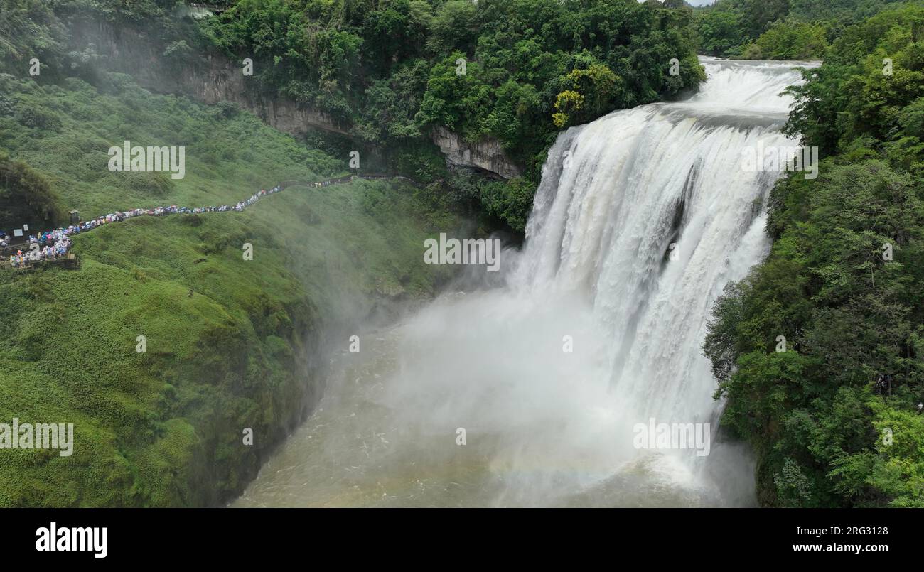 Aerial photo shows the Huangguoshu Waterfall in Anshun City, southwest ...