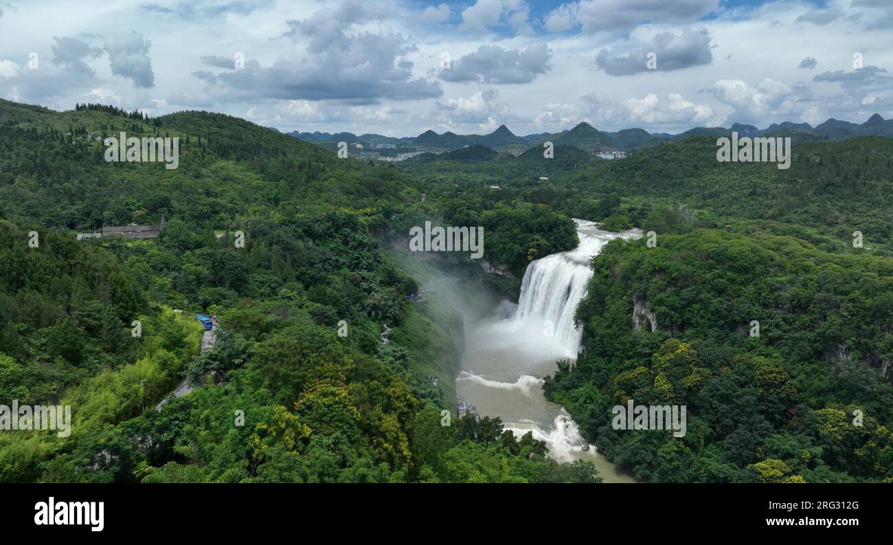 Aerial photo shows the Huangguoshu Waterfall in Anshun City, southwest ...