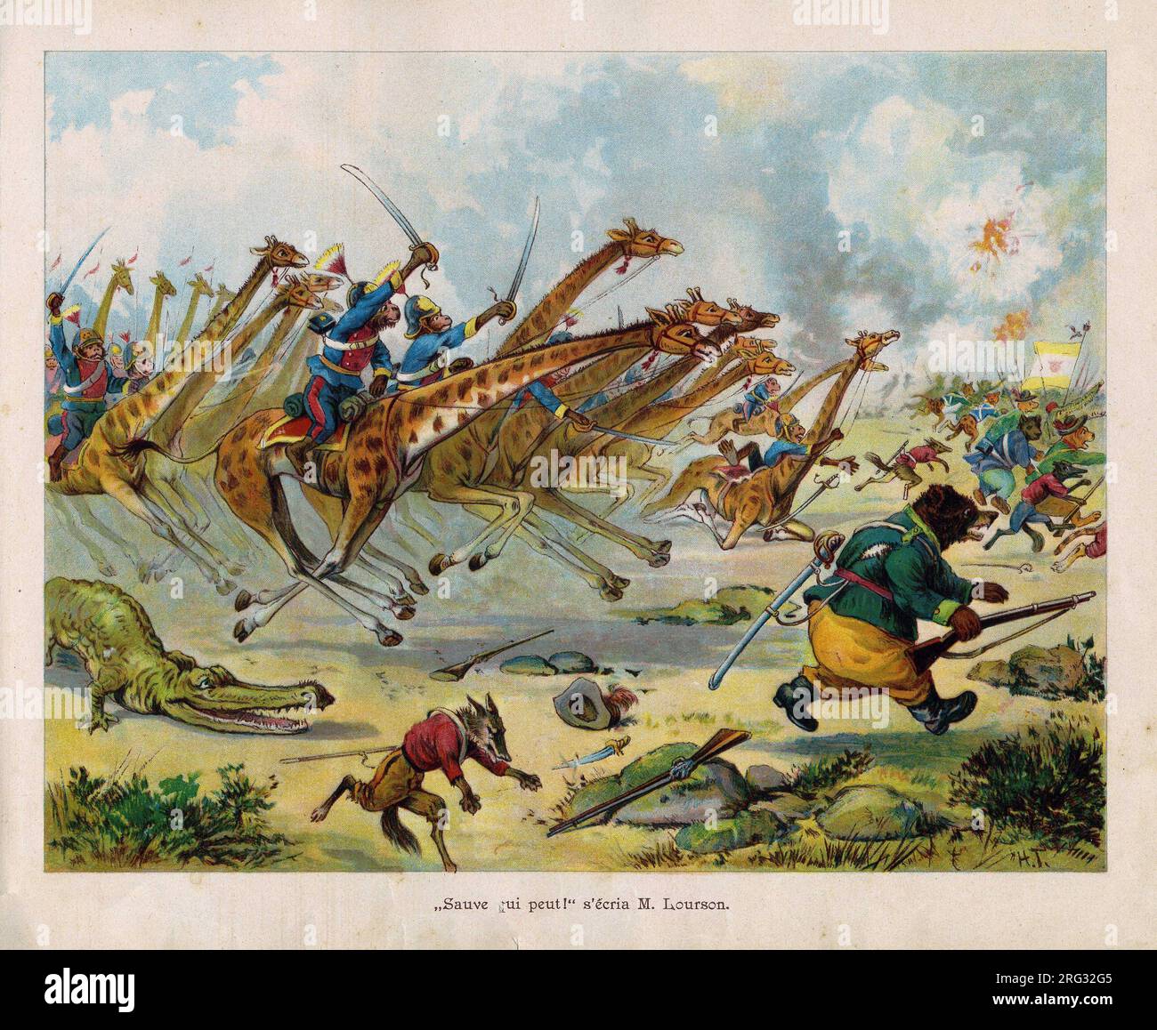 L'armee des Carnivores de M. Tigret prend la fuite devant les troupes ...