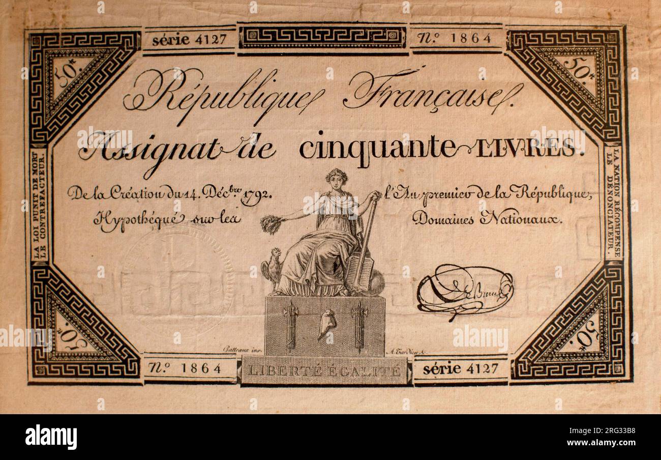 Assignat de cinquante livres - Gravure de Pierre Didot (1760-1853 ...