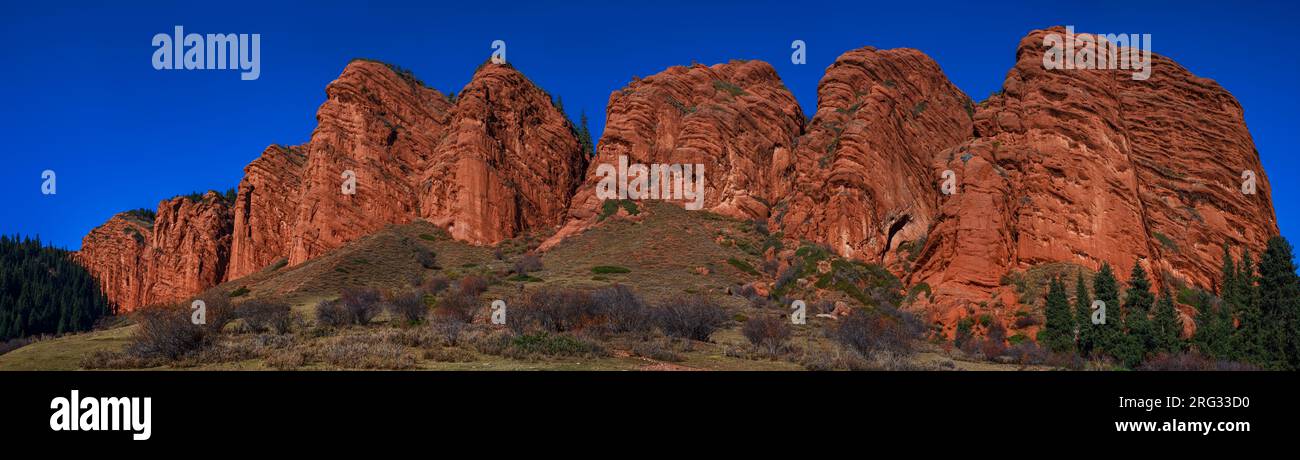 Jety-Oguz Gorge, Rocks of the Seven Bulls panoramic view, Kyrgyzstan ...