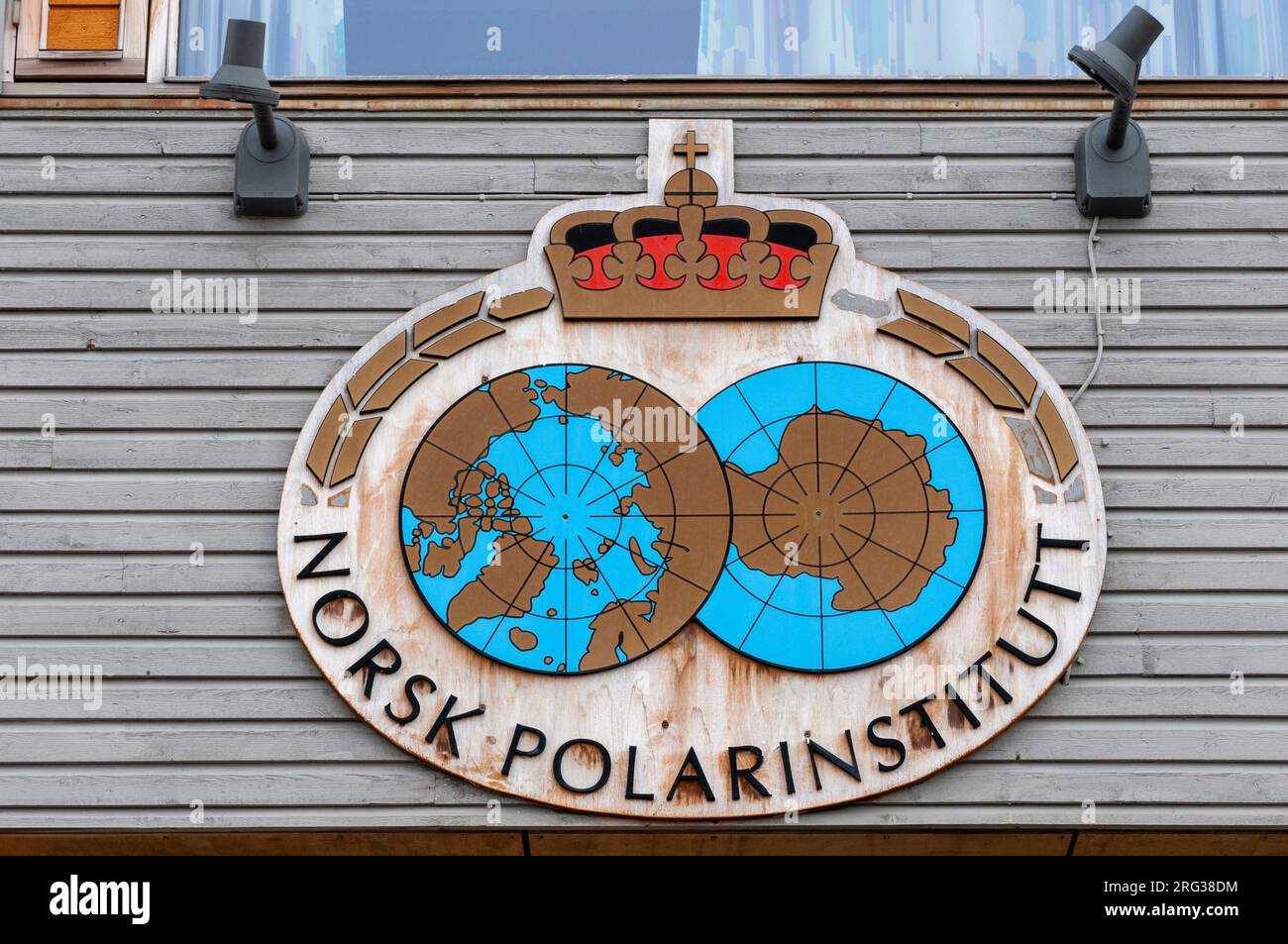 The Norway Polar Institute sign at the research station of Ny-Alesund ...