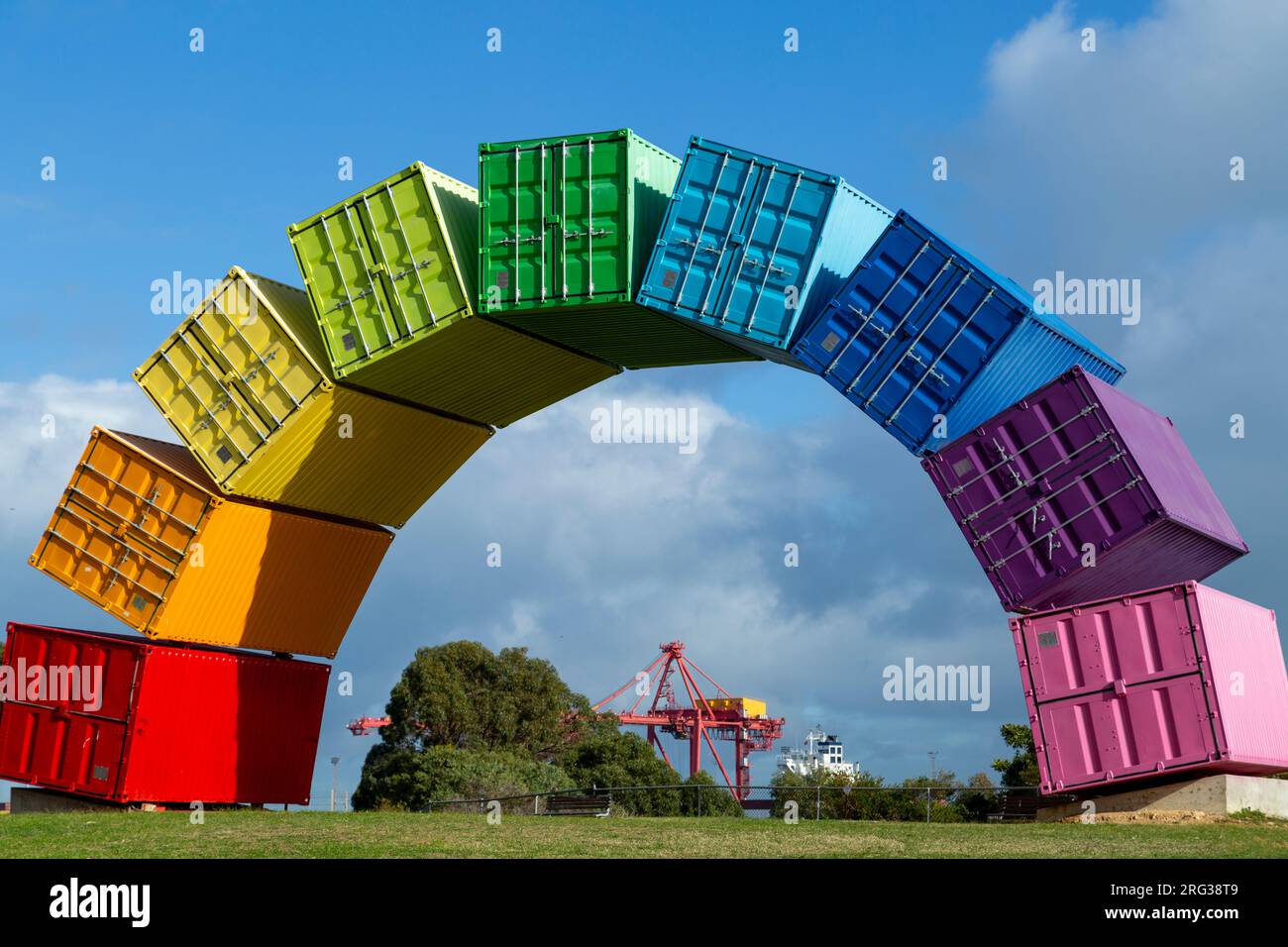 Containbow - a rainbow arch shipping container sculpture installation ...