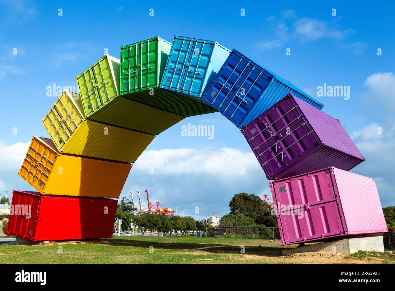 Containbow - a rainbow arch shipping container sculpture installation ...
