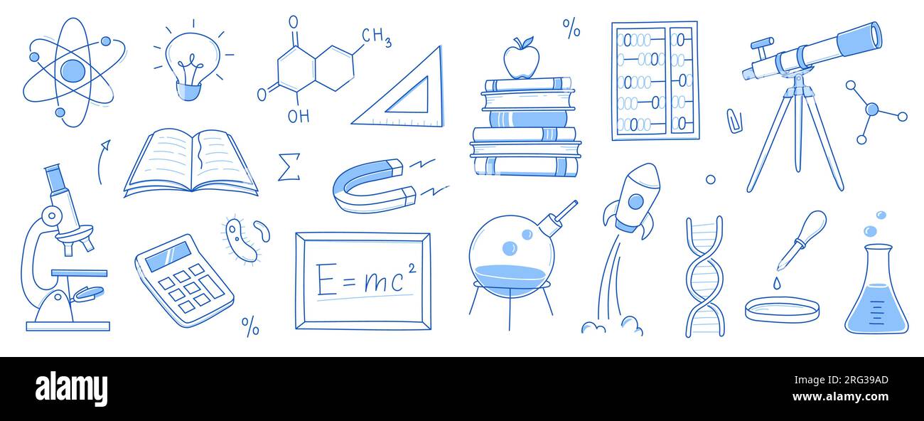 Doodle science, education school icon. Hand drawn sketch style doodle ...