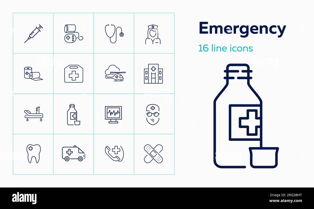 Emergency line icon set. Syringe, helicopter Stock Vector Image & Art ...