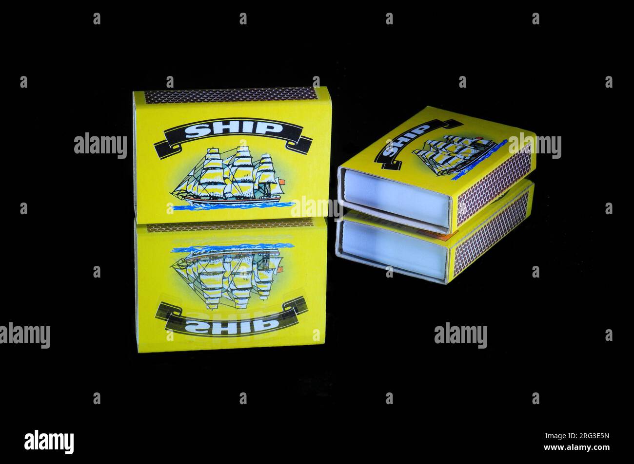 Two cardboard boxes of Ship safety matches with mirror image Stock ...