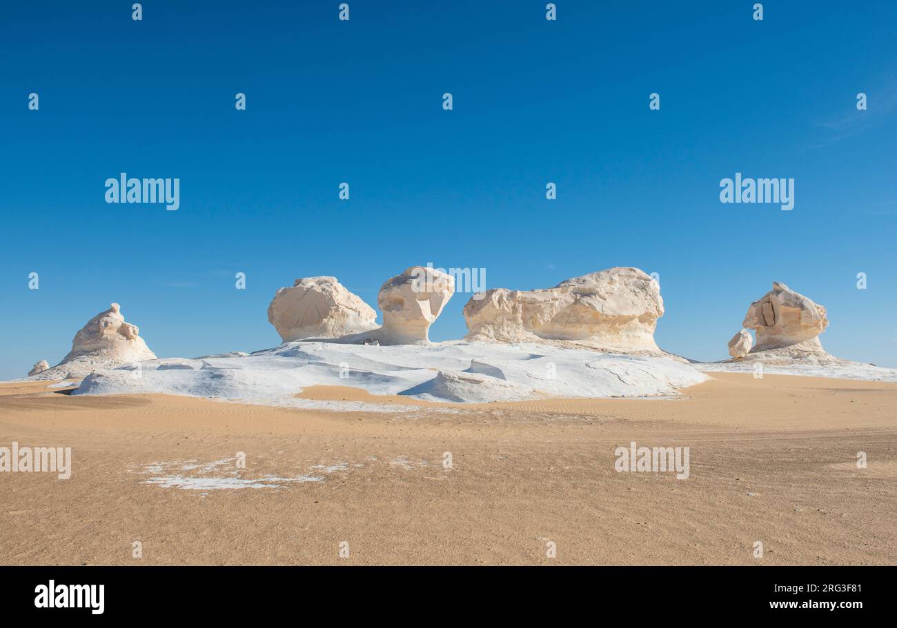 Landscape scenic view of desolate barren western white desert in Egypt ...
