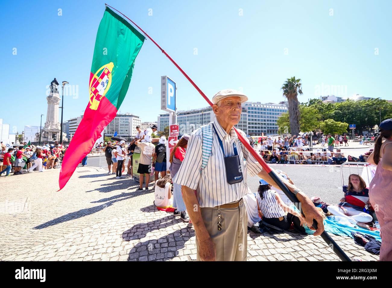 Lisbon, Portugal. August 4 2023. Pope Francis arrives to Parque Eduardo ...