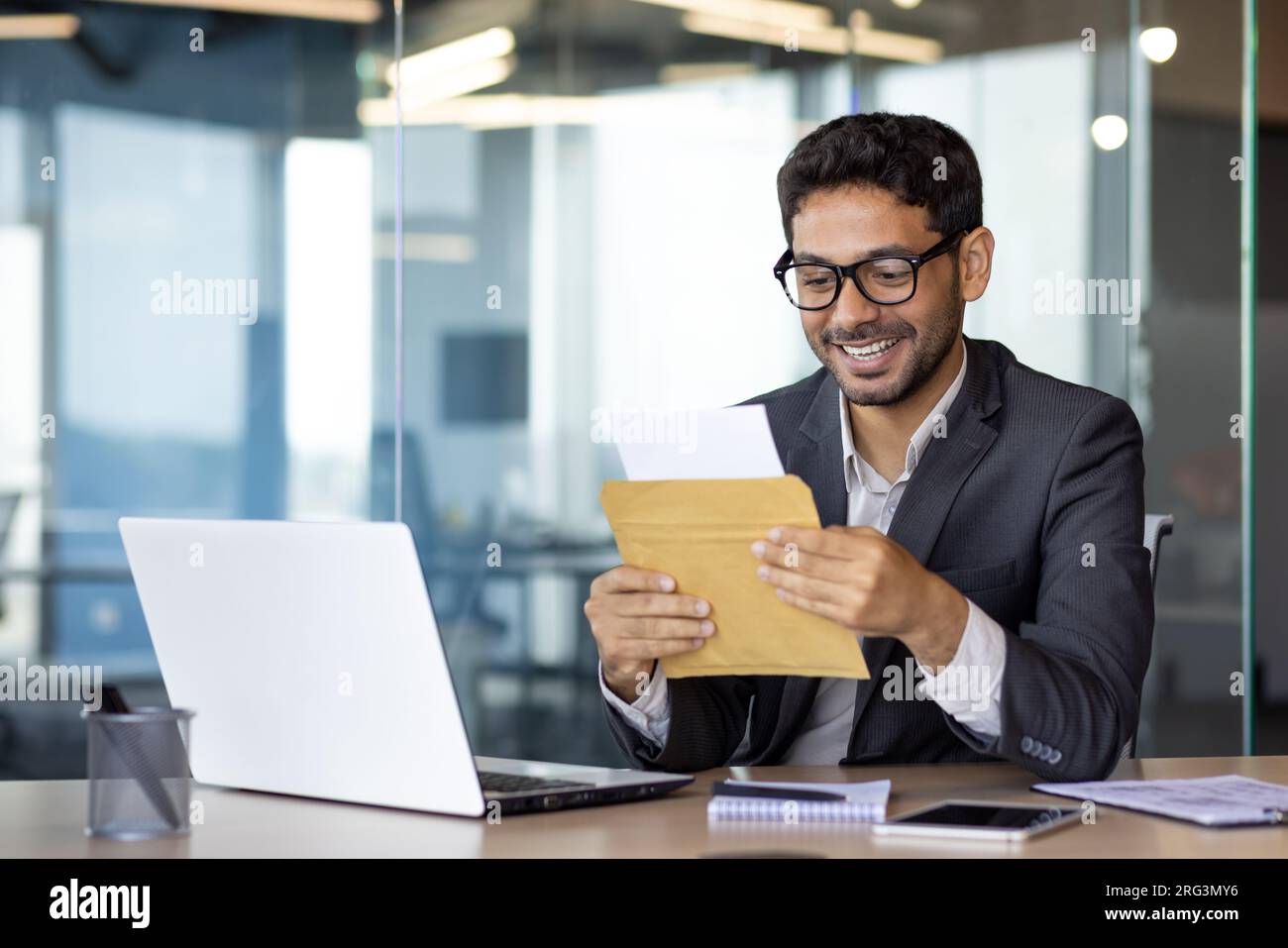 Young successful arab businessman at workplace inside office, man ...