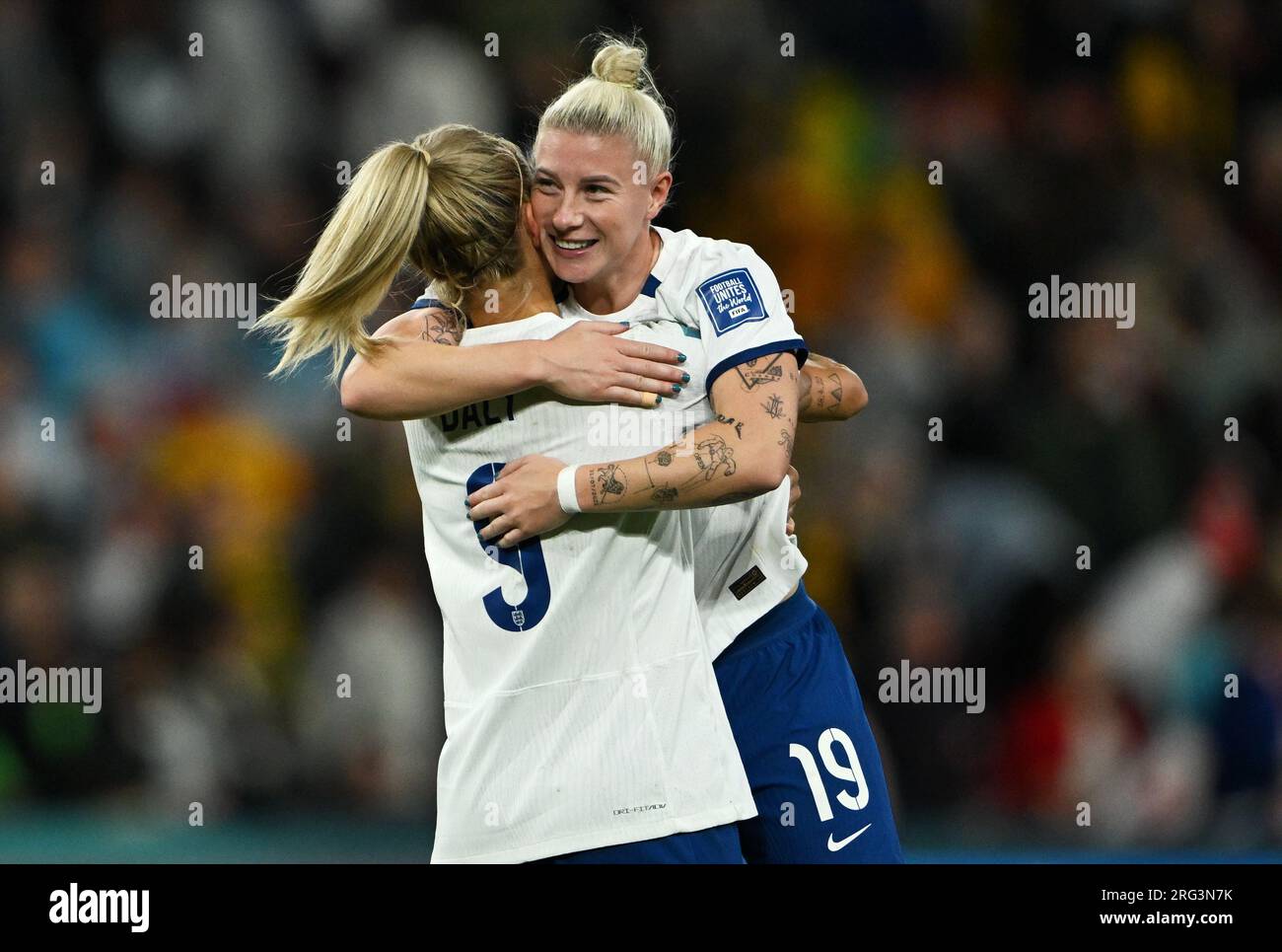 Brisbane, Australia. 7th Aug, 2023. England's Rachel Daly (L) and Beth ...