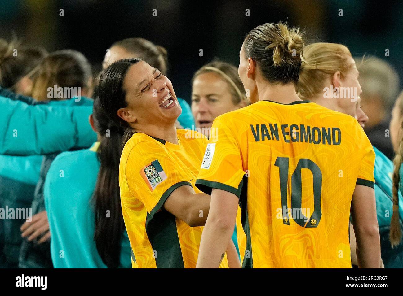 Australia's Sam Kerr laughing with Australia's Emily Van Egmond after ...