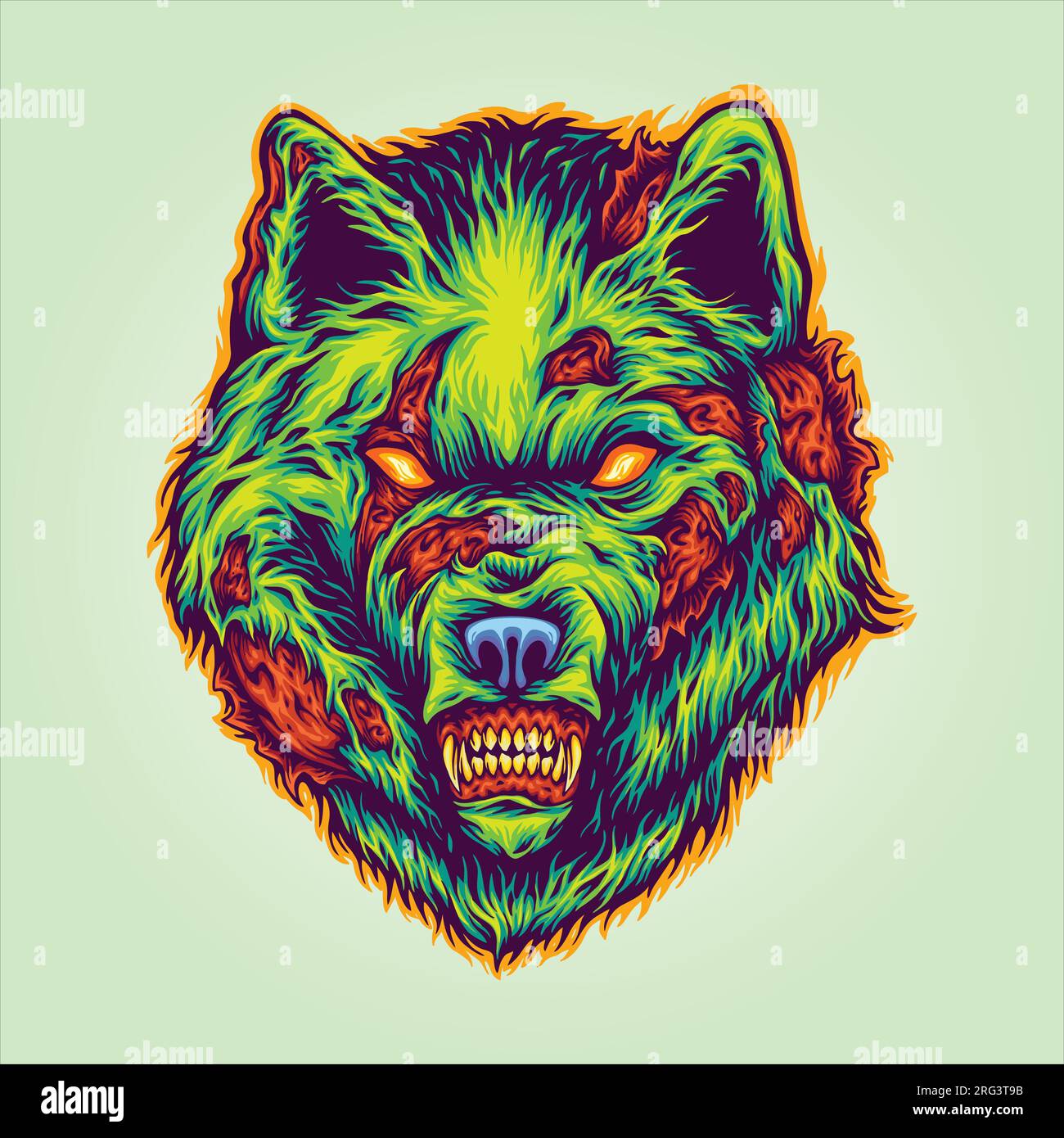 Savage terror scary wolf head monster vector illustrations for your ...