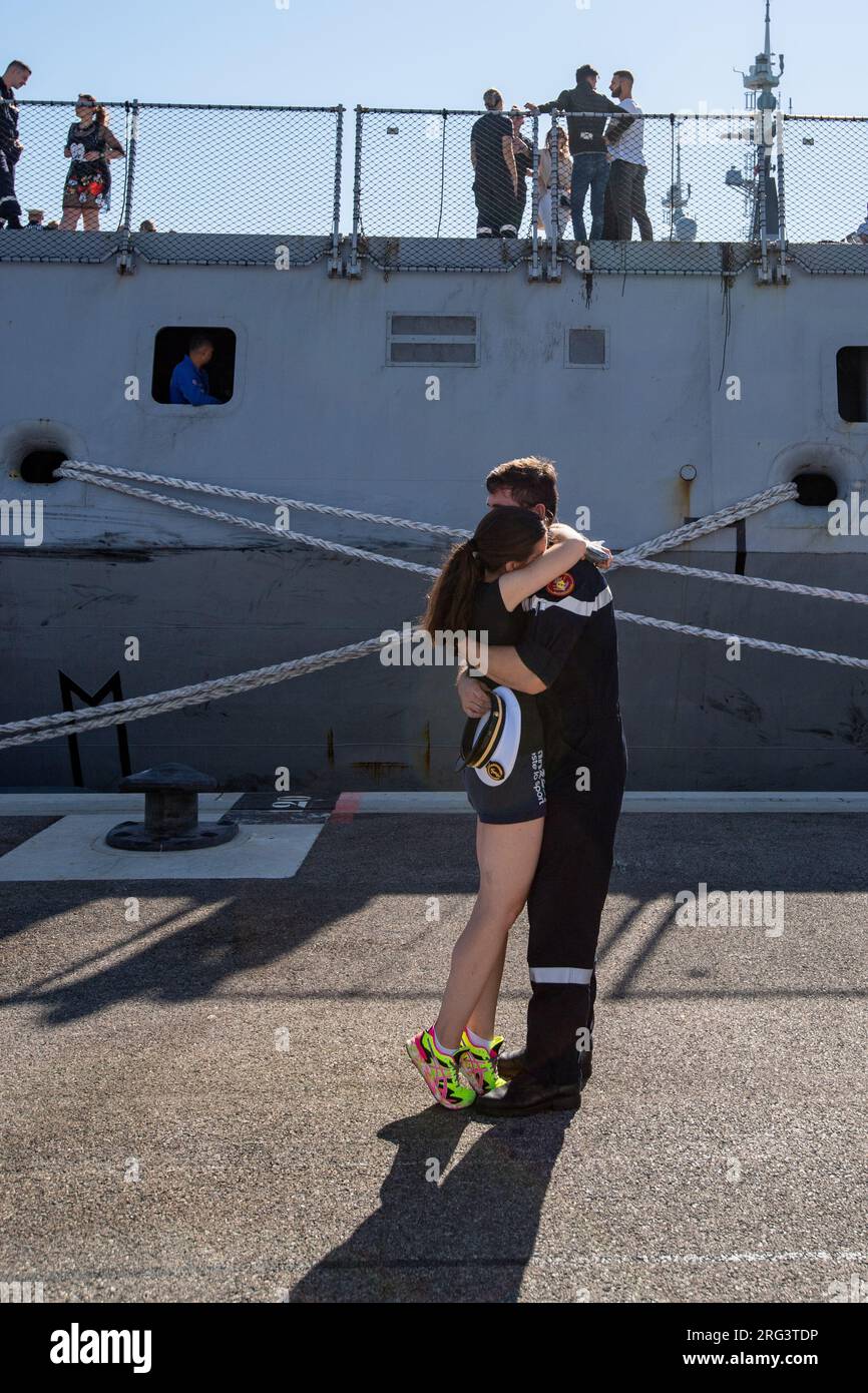 A sailor from the multi-mission frigate LORRAINE is reunited with his ...