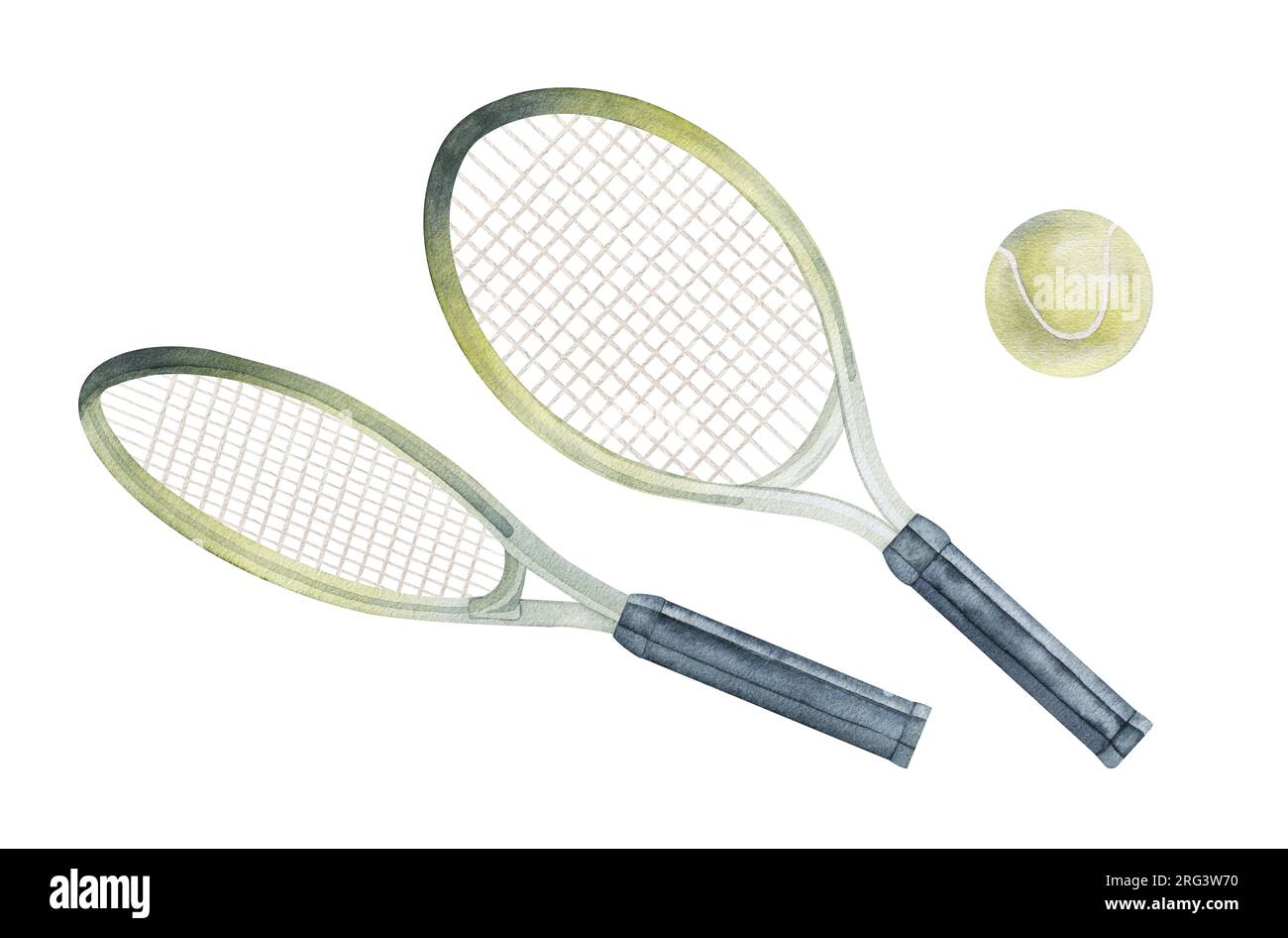 Sports equipment set, racquet for tennis, tennis ball. Watercolor ...