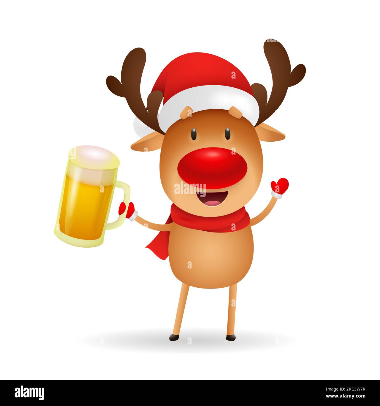 Happy reindeer with red nose holding beer mug vector cartoon Stock ...