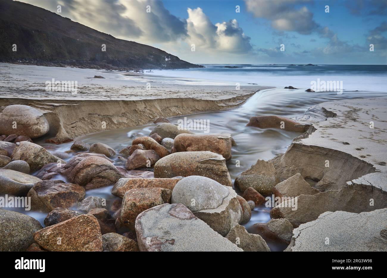 Sand, rock, cliff and Atlantic surf; Portheras Cove, Pendeen, on the ...