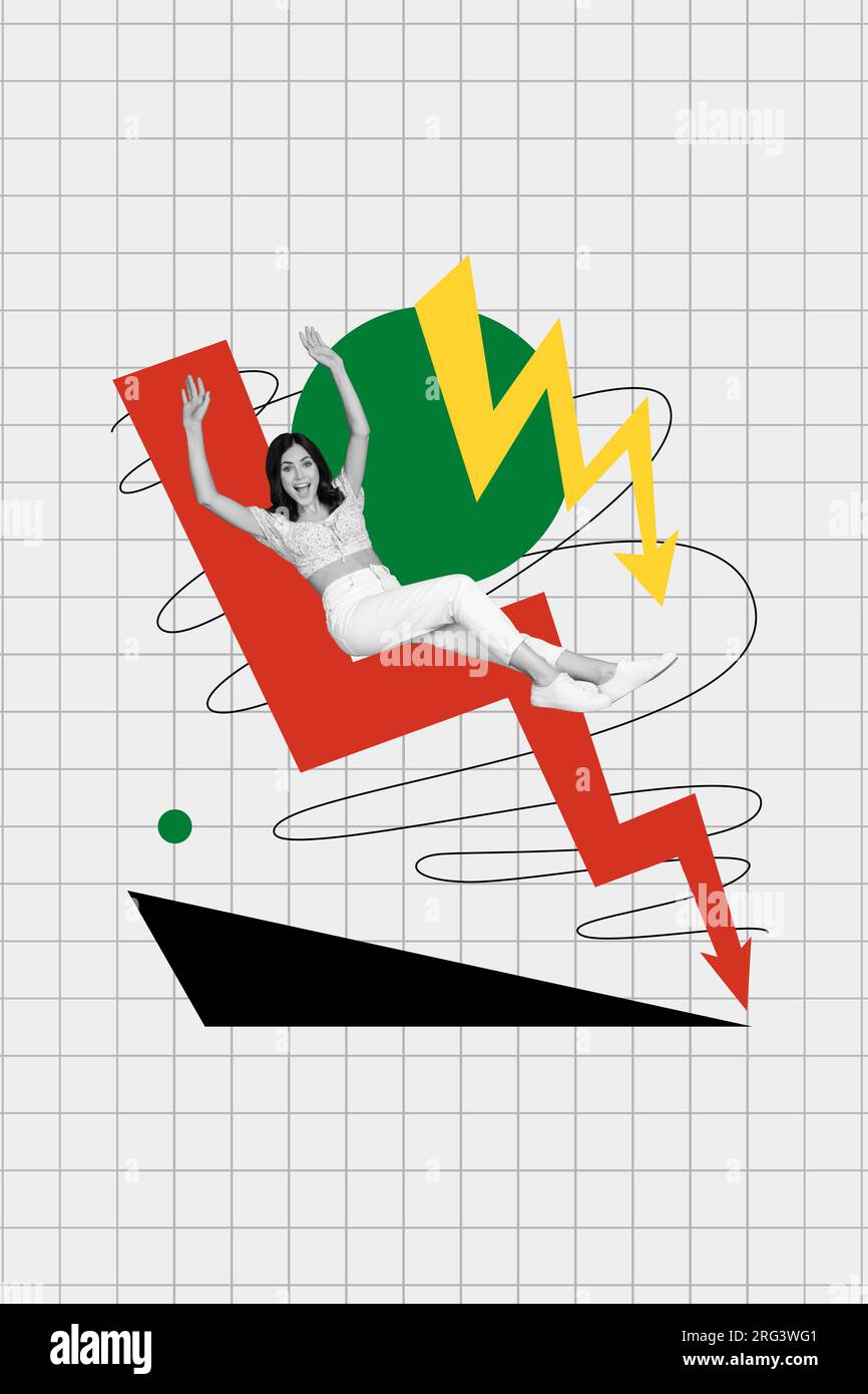 Vertical photo collage of young funny business lady crash dropping down ...