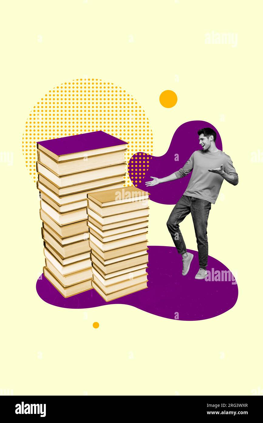 Vertical collage illustration of funny young student guy demonstrate ...