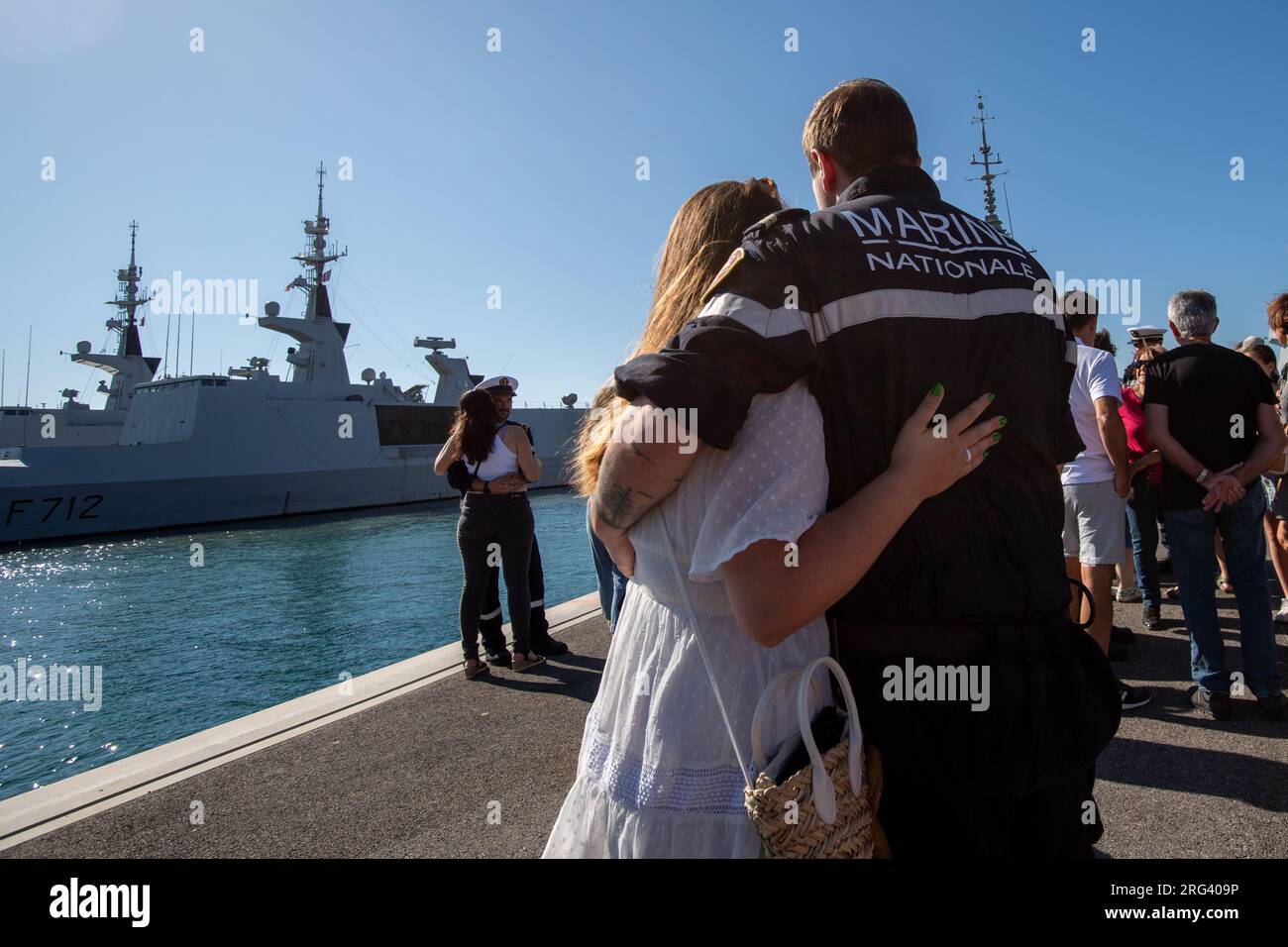 A sailor from the multi-mission frigate LORRAINE is reunited with his ...