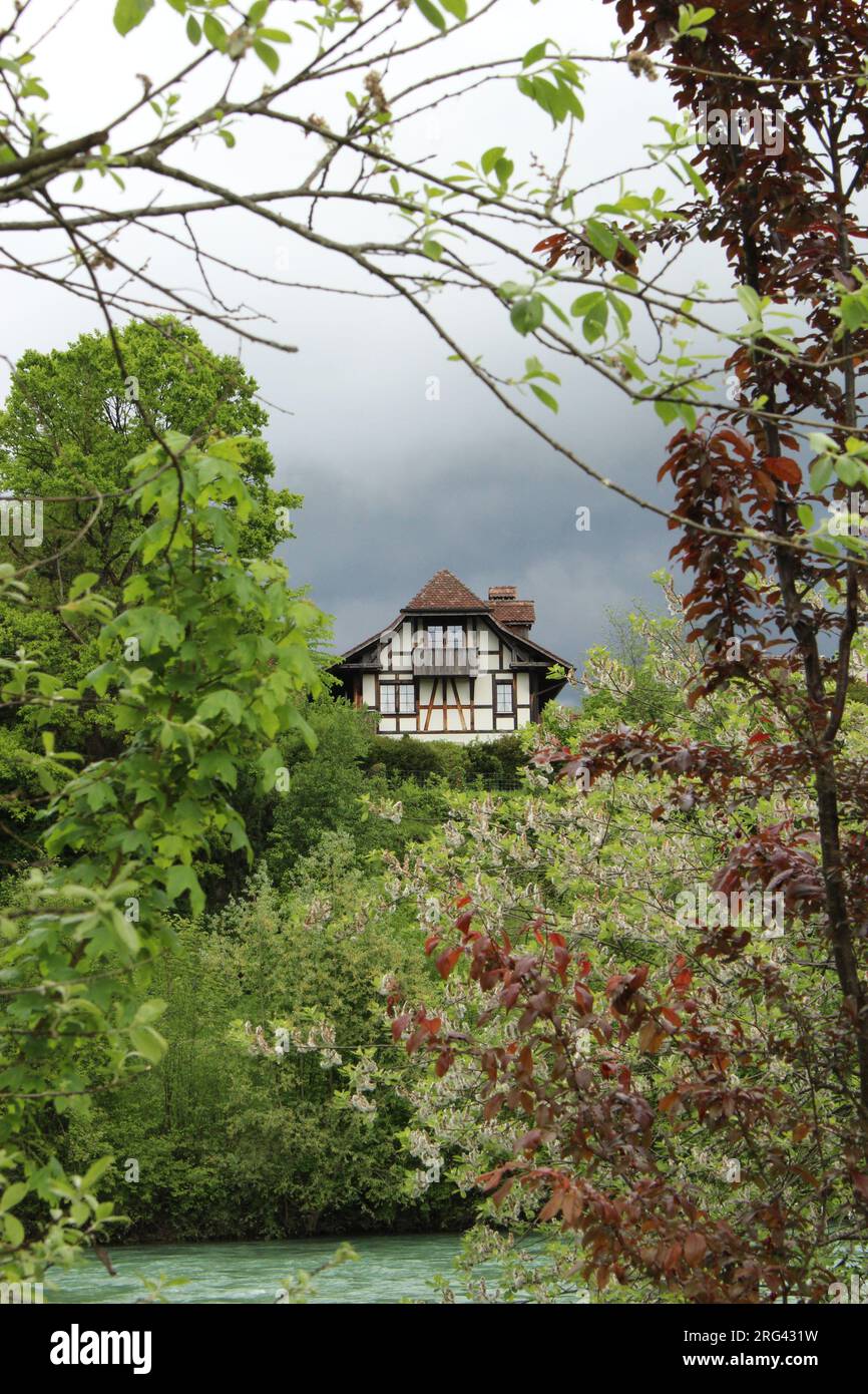 Swiss Cottage in the woods on a hill in spring Stock Photo - Alamy