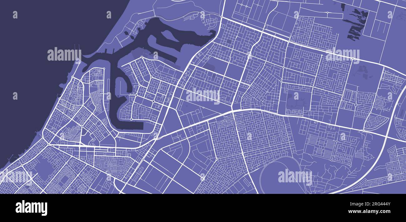 Detailed vector map poster of Ajman city administrative area. Purple ...