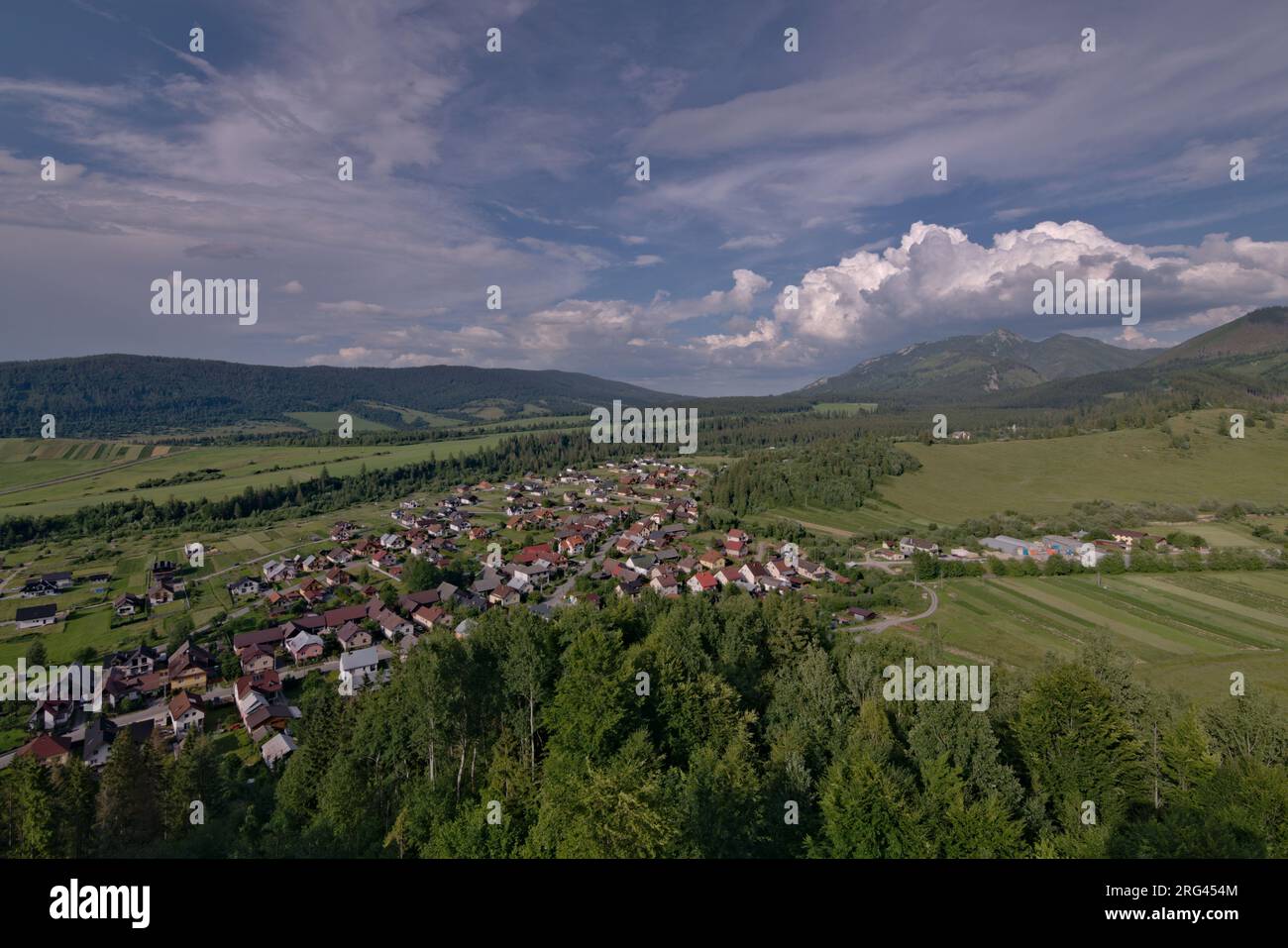 View from lookout tower to the Zuberec town on Orava region. West Tatra ...