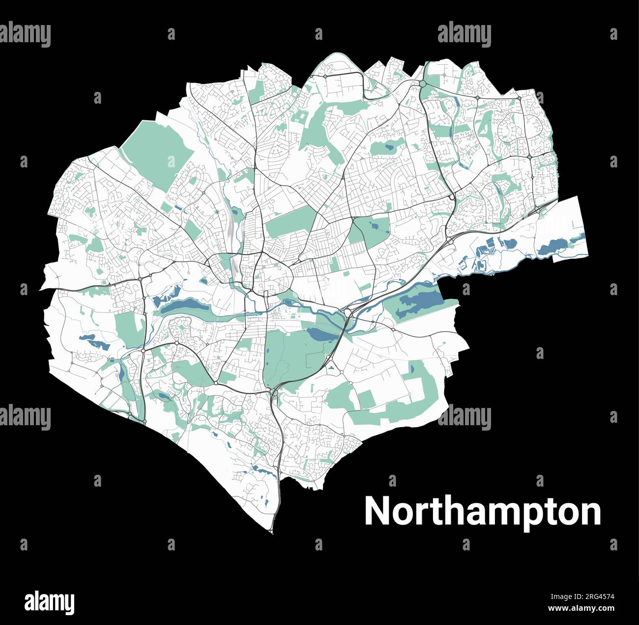 Northampton city map, detailed administrative area with border Stock ...