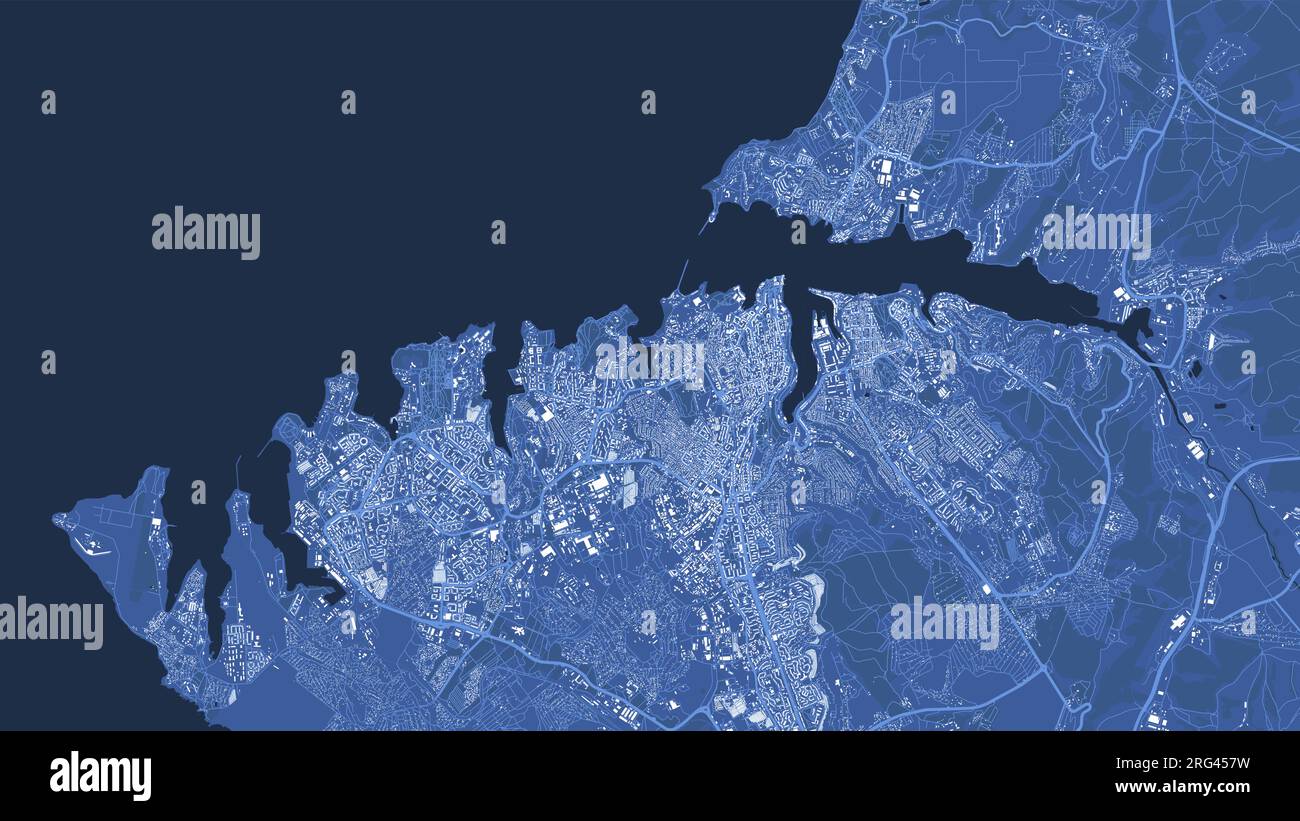 Detailed blue vector map poster of Sevastopol city administrative area ...