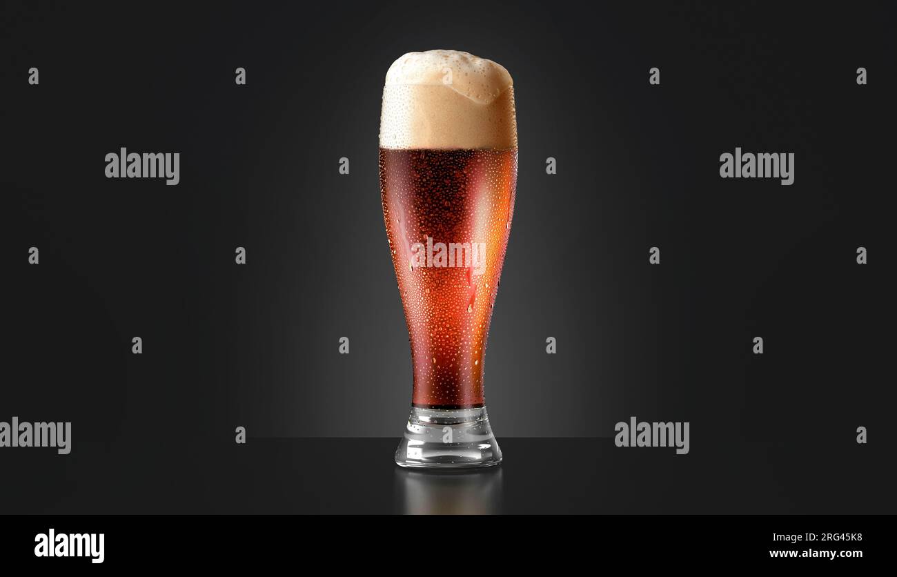 Blank transparent red beer glass mockup, dark background Stock Photo ...