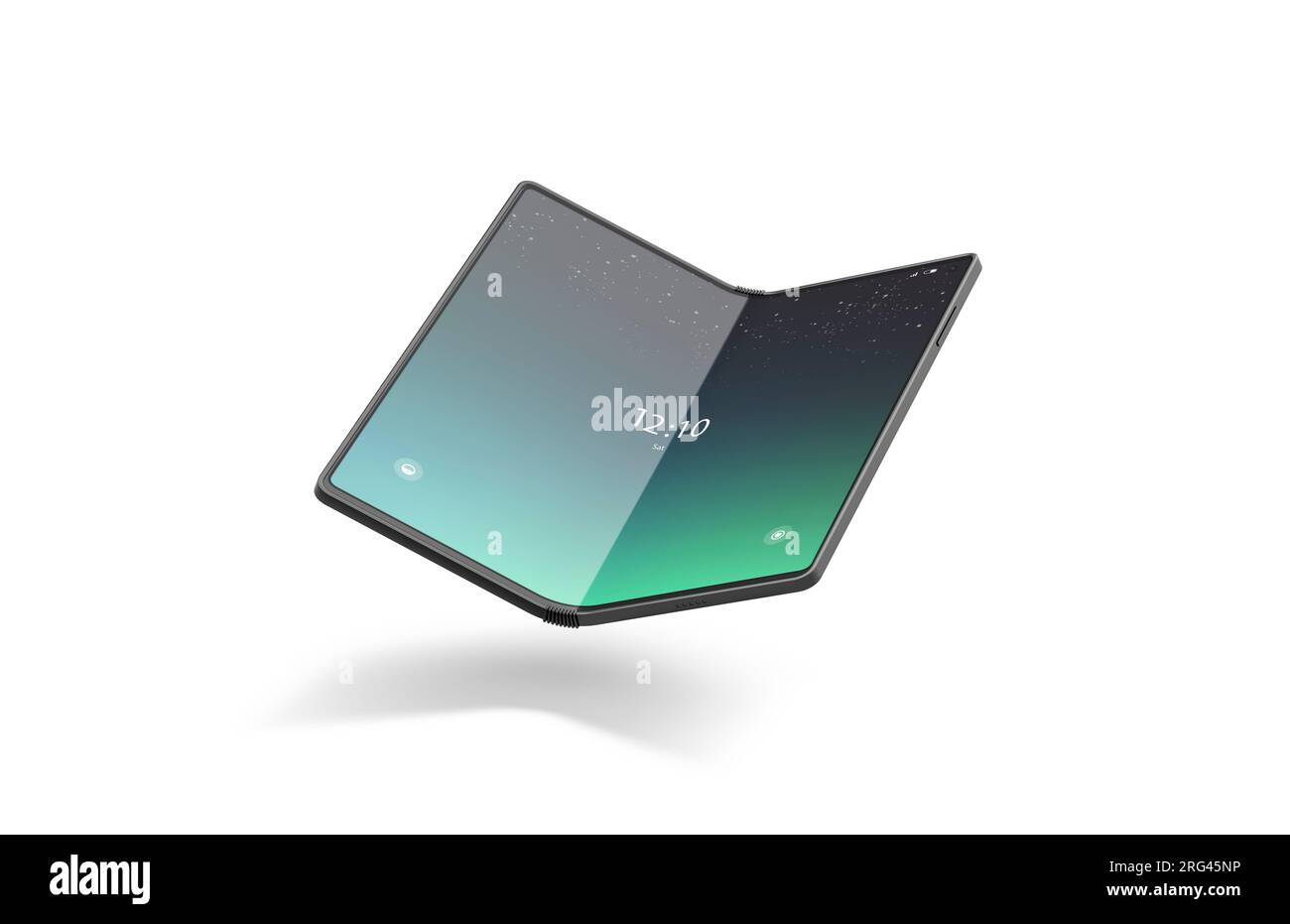 Turned on flexible book phone display half opened mockup, isolated ...