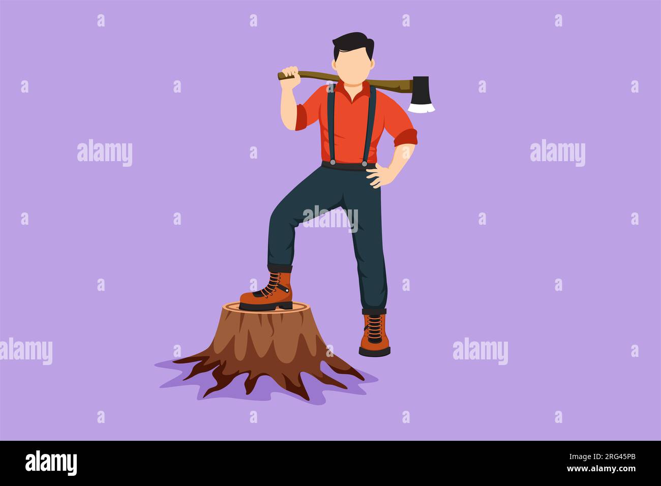Cartoon flat style drawing smiling lumberjack wearing shirt, jeans and ...