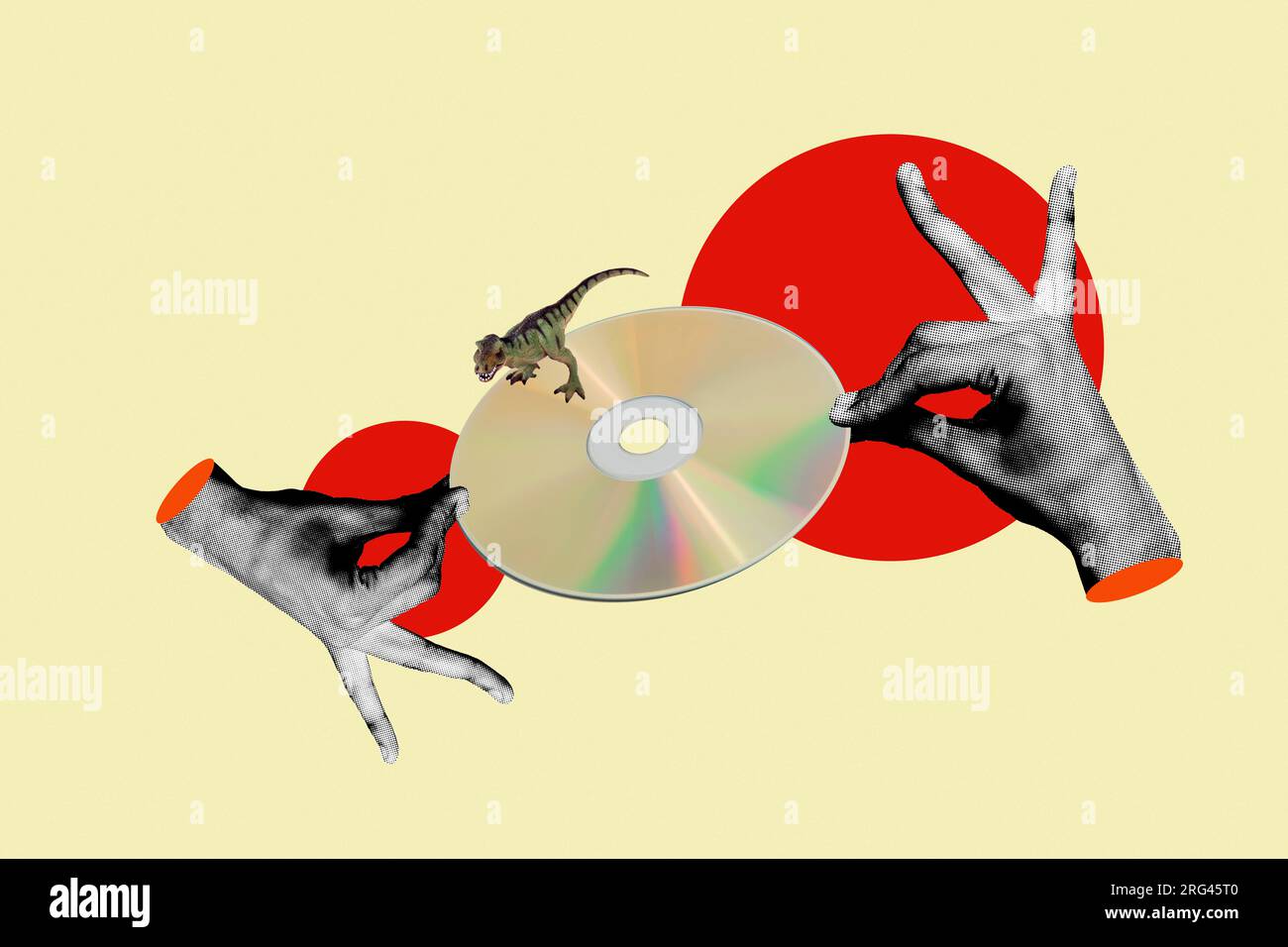 Banner template creative collage of miniature funny tyrannosaurus rex ...