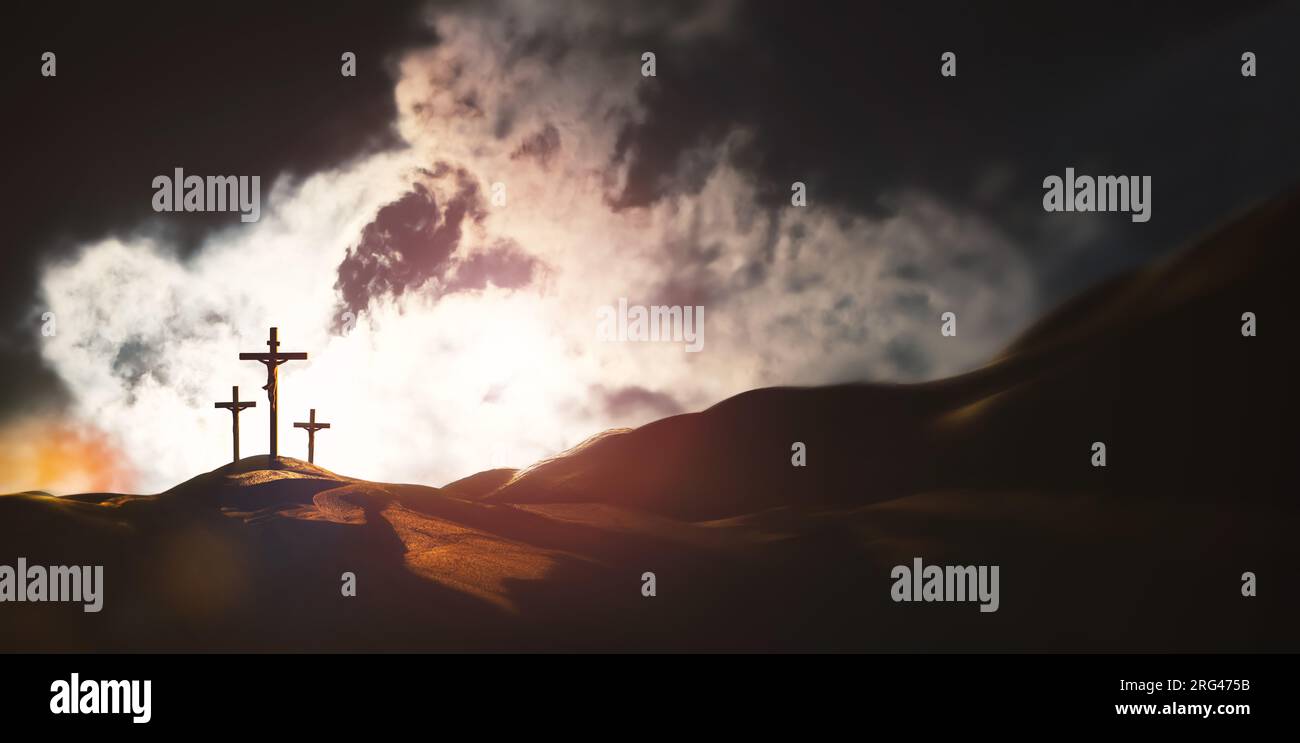 Light shining through the clouds and dramatic sky, the Passion of Jesus ...