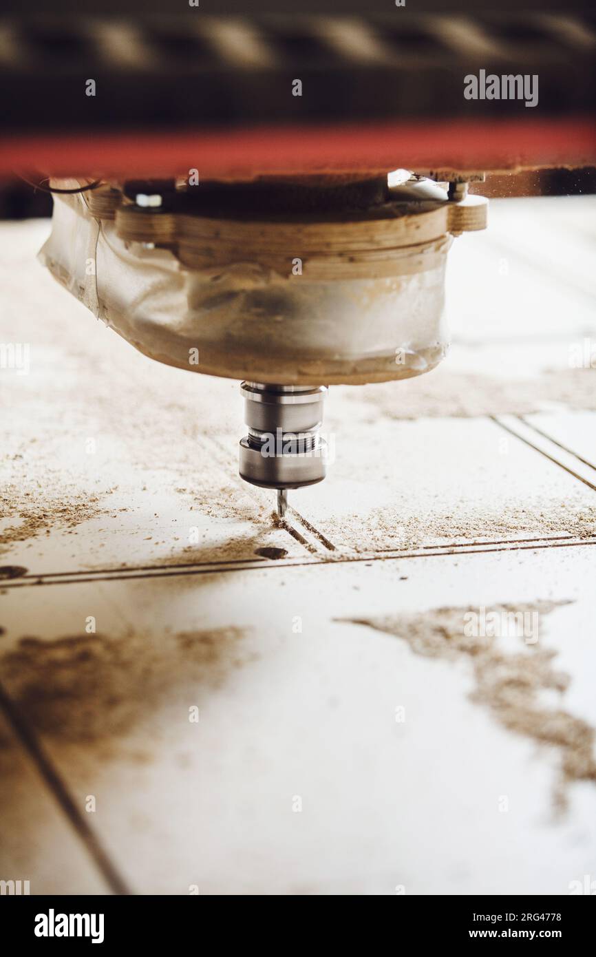CNC router machine creates a layout of the shelf complex Stock Photo ...