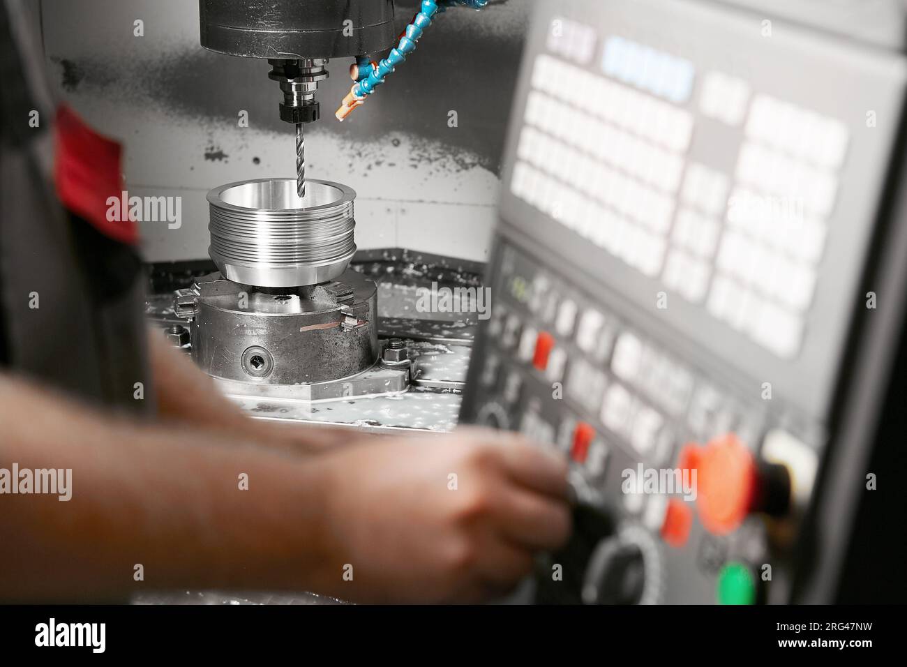 CNC milling. Numerically controlled metalworking machine makes high ...