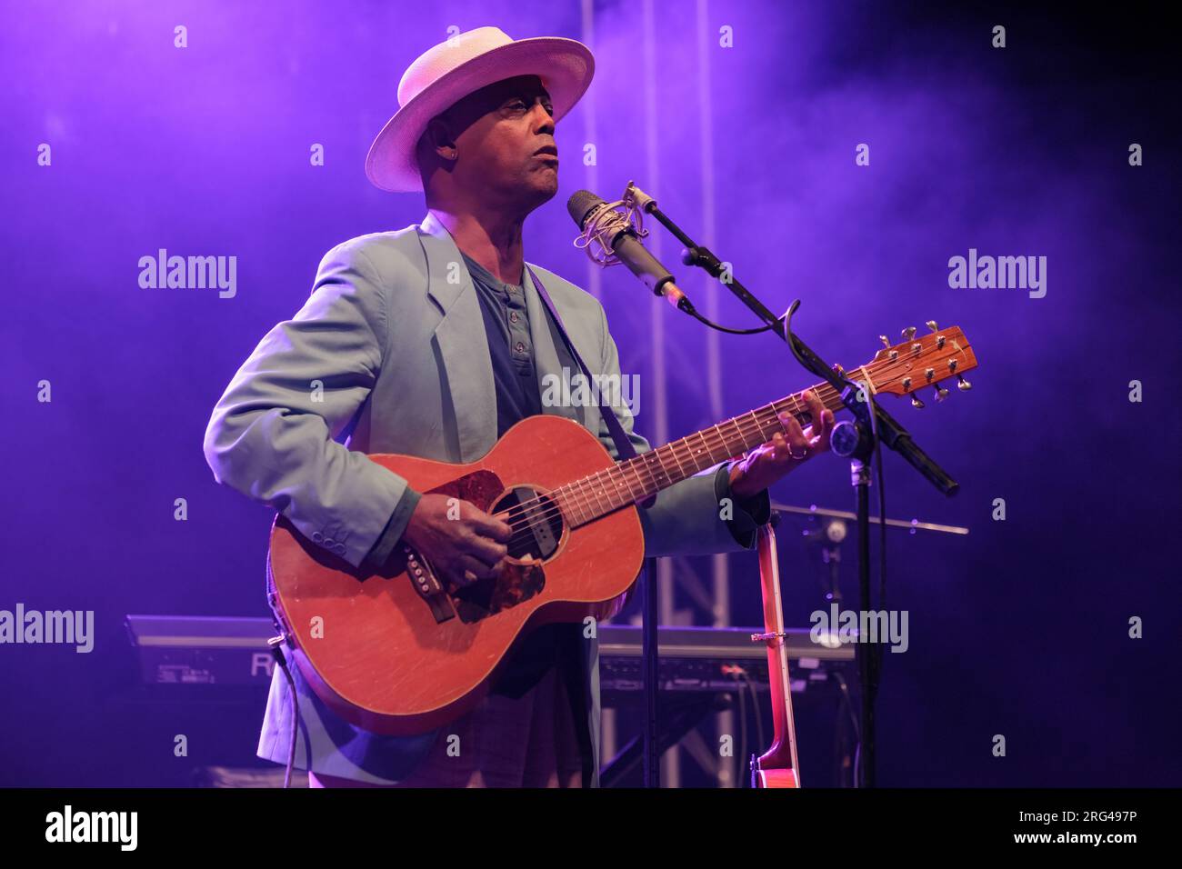 Blues singer, Eric Bibb performing at the Wickham Festival. August 5 ...