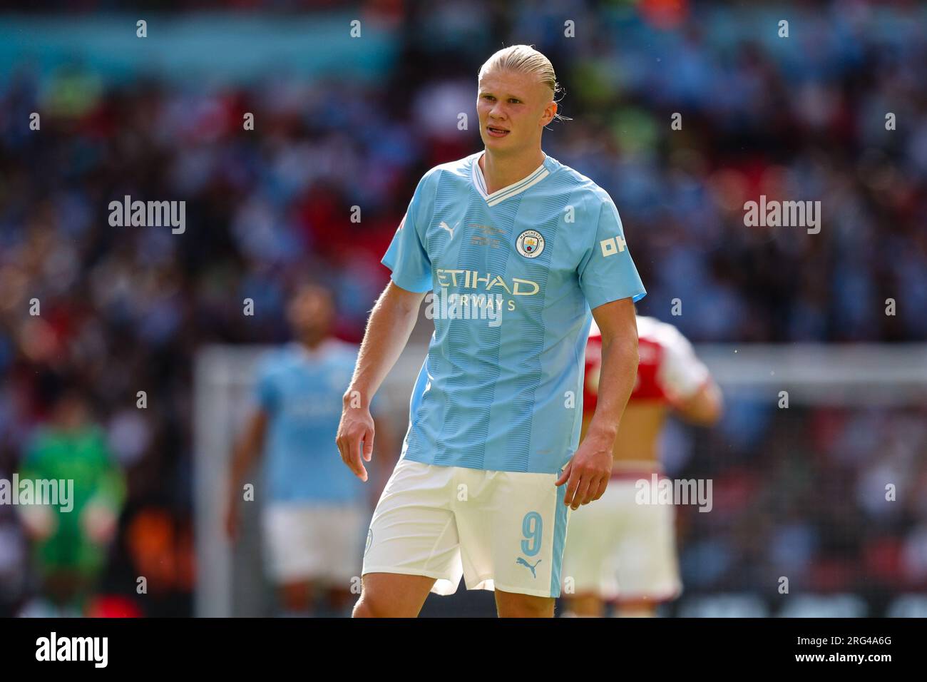 LONDON, UK - 6th Aug 2023: Erling Haaland of Manchester City looks on ...