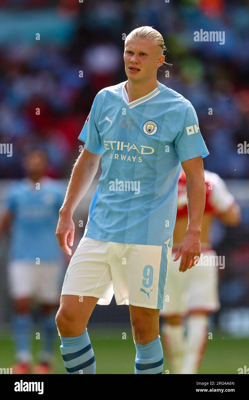 LONDON, UK - 6th Aug 2023: Erling Haaland of Manchester City looks on ...