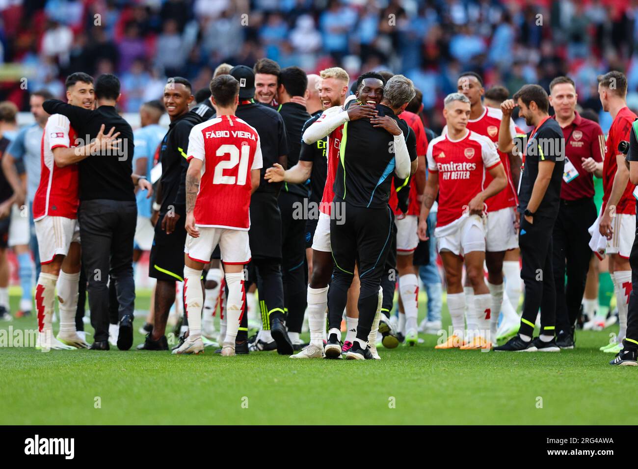LONDON, UK - 6th Aug 2023: Arsenal players and staff celebrate their ...